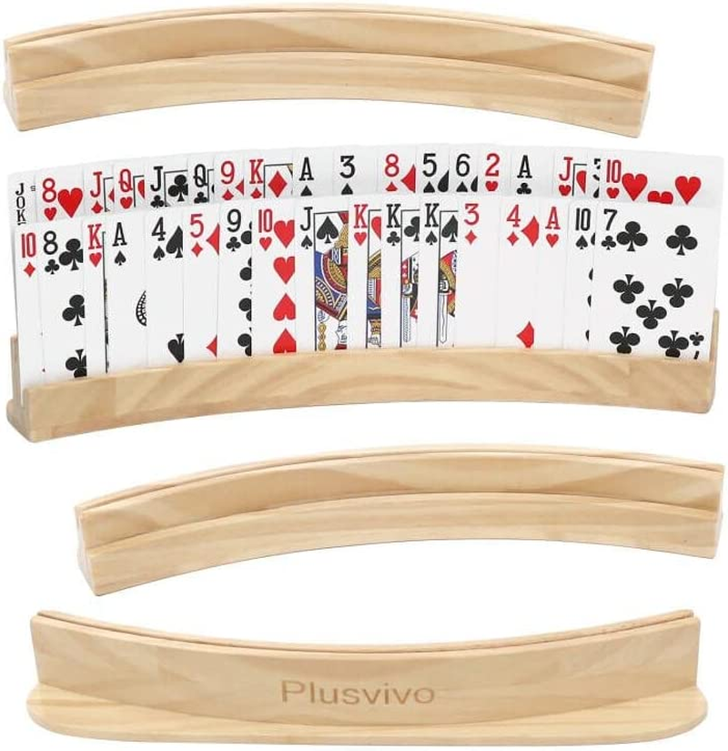 Set of 4 Curved Playing Cards Holders for Seniors Adults - Soild Wood ...