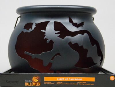 Halloween 9.25 in Battery Operated Light Up Orange LED Black Witch ...