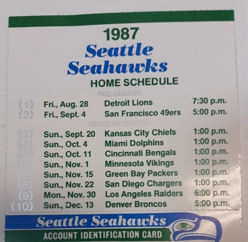 1987 Seattle Seahawks Season Ticket Holders NFL Football Schedual | eBay