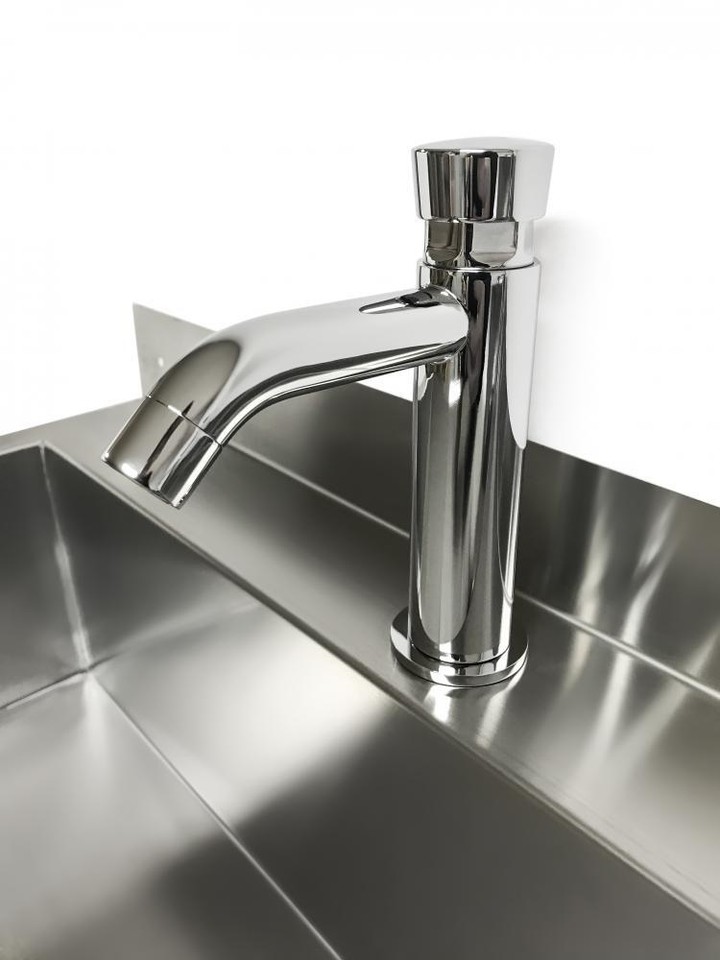 SQUID 1200 TROUGH Hand Wash SINK PUSH TAPS Stainless Steel Wall Mounted ...