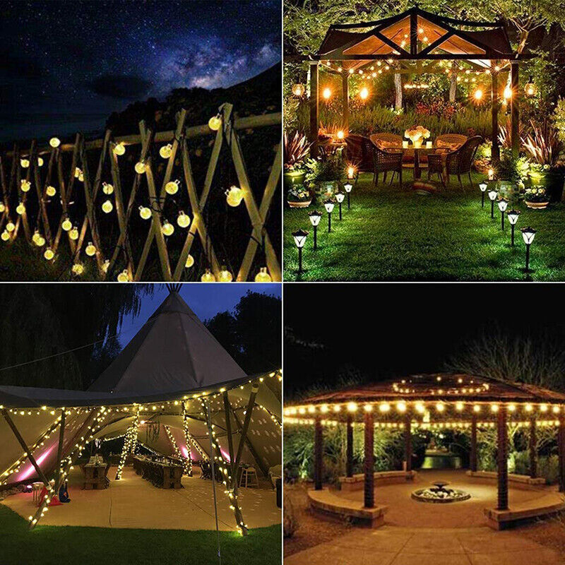 100LED SOLAR POWERED RETRO BULB STRING LIGHTS GARDEN OUTDOOR FAIRY ...