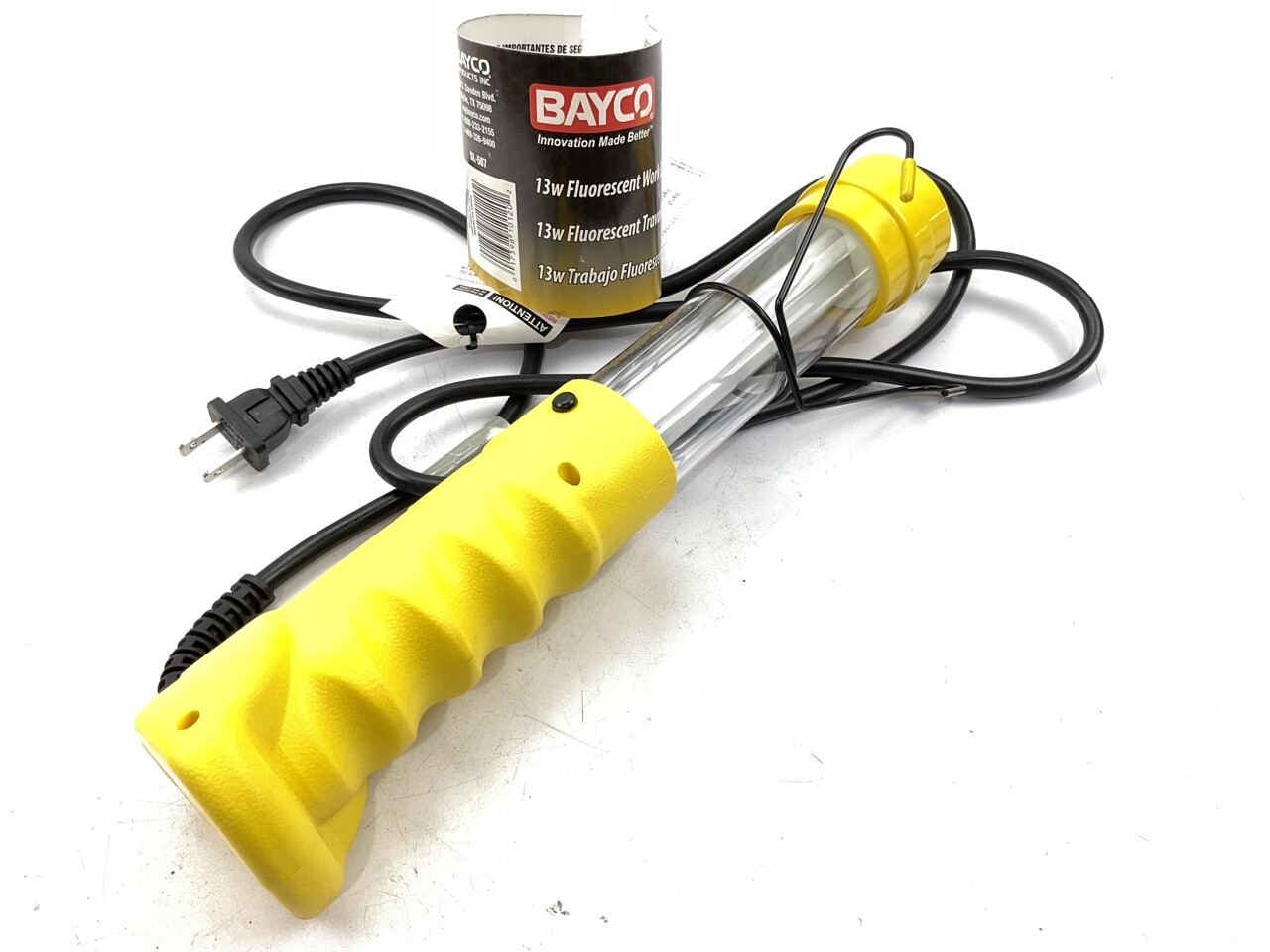 Bayco SL-507 Fluorescent Yellow Hand Shop Light Lamp, 13W 120V, 6' Cord ...