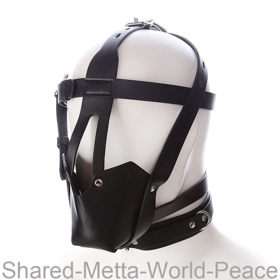 PU Leather Trainer Head Hood Mask Open Mouth Panel Ball Gags Binding ...