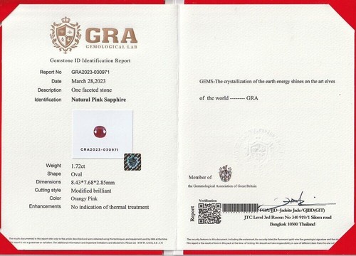 GRA Certified 1.72 Ct Natural Pink Sapphire Unheated Oval shape ...