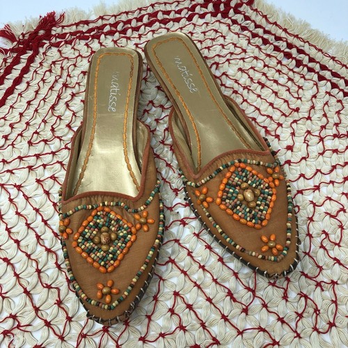 Matisse Rust Orange Beaded Shoes Slide On Kitten Heel Womens 7.5 Joss ...
