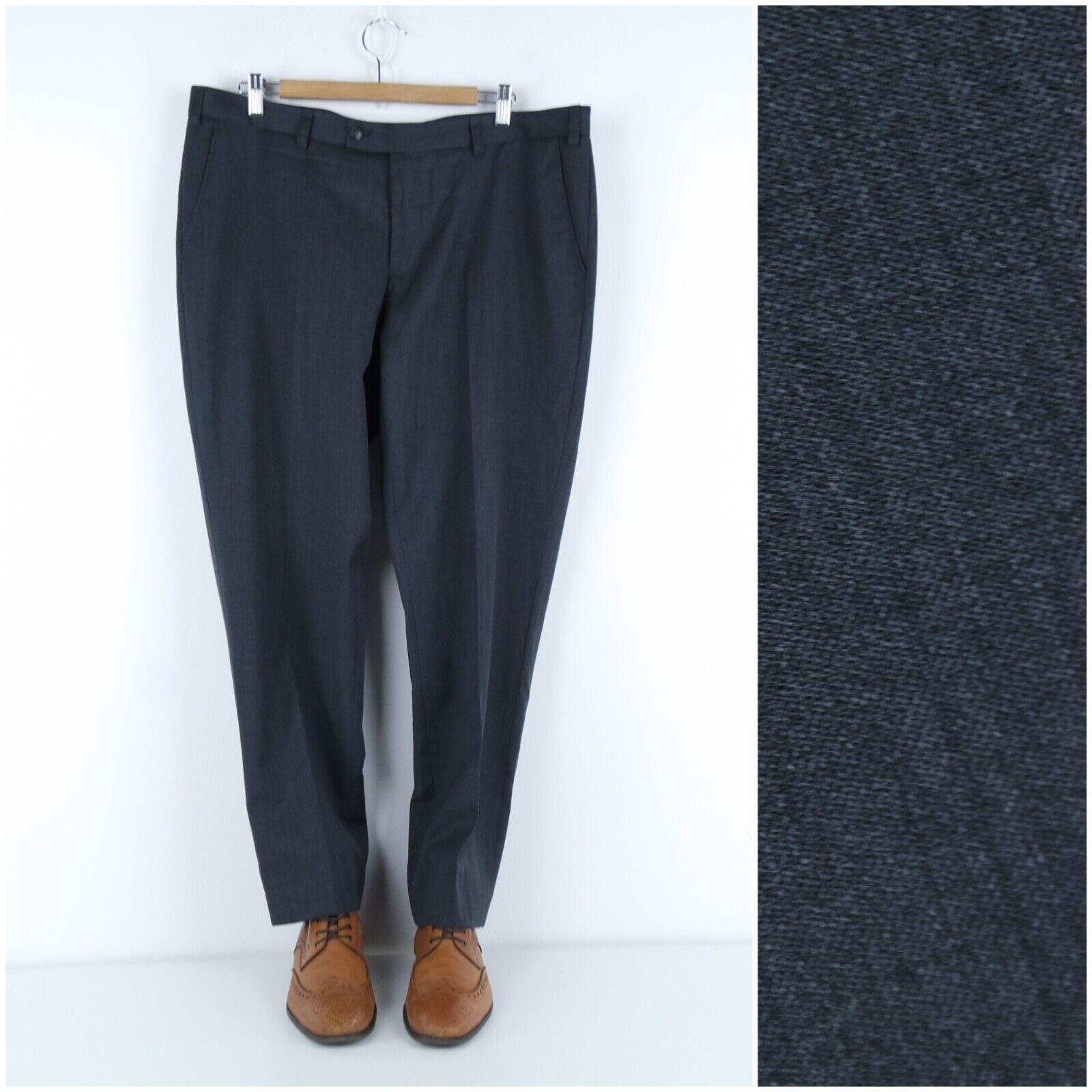 Mens Trousers 39 Waist 29 Leg DRESSMANN Dress Suit Grey Wool Pants ...