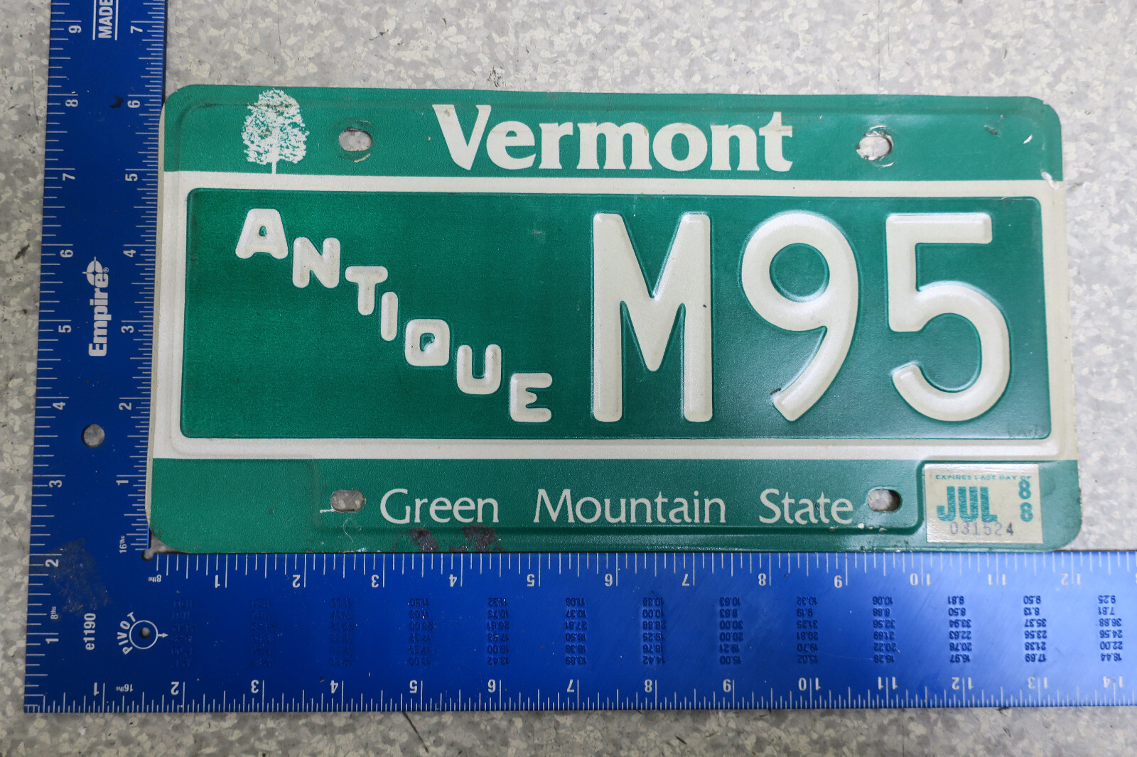 1988 88 VERMONT VT LICENSE PLATE TAG ANTIQUE CAR VEHICLE #M95 NATURAL ...