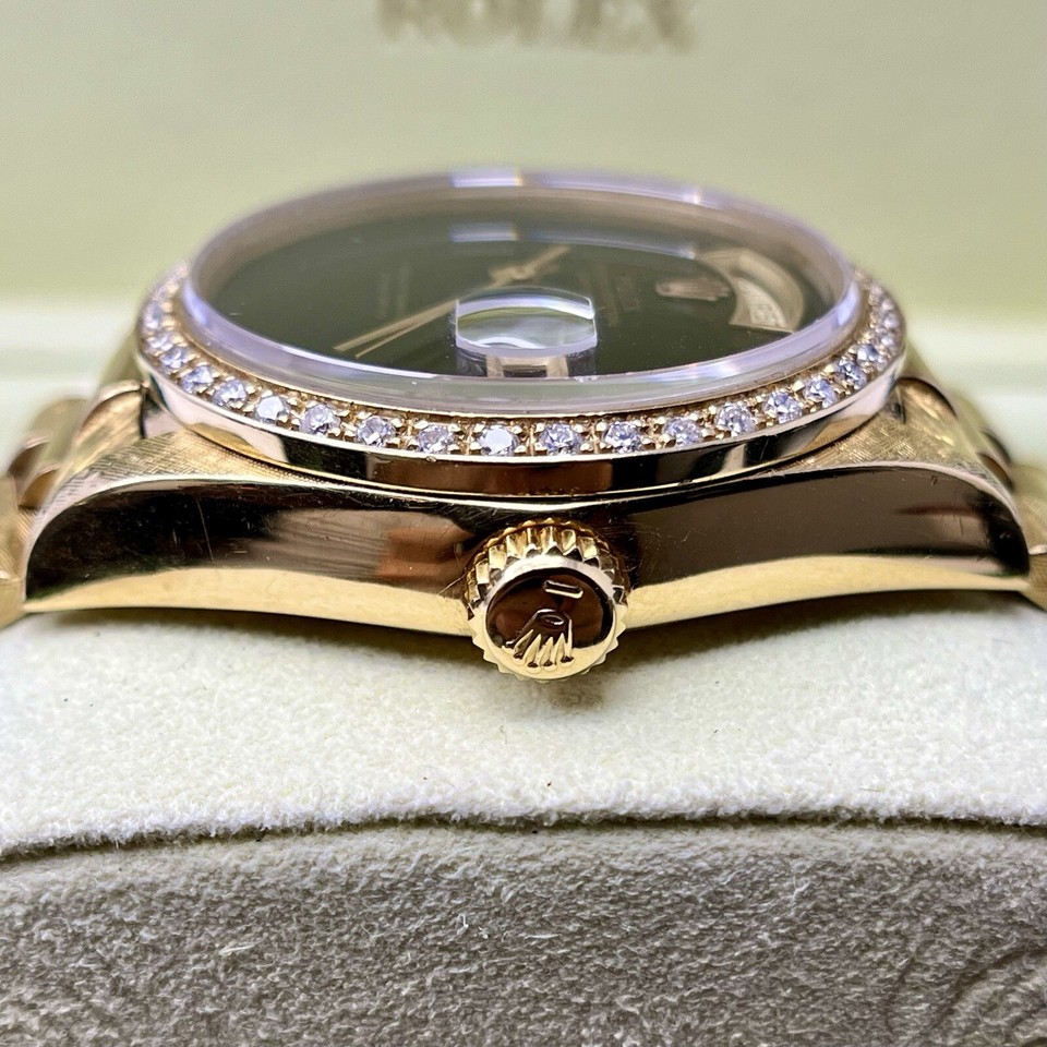 Rolex Day-Date 36mm President Black Onyx Dial Diamond Bezel 18K Yellow ...