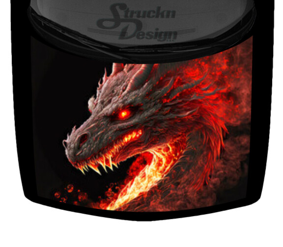 Red Dark Fire Flaming Smoldering Dragon Hood Wrap Vinyl Graphic Decal ...