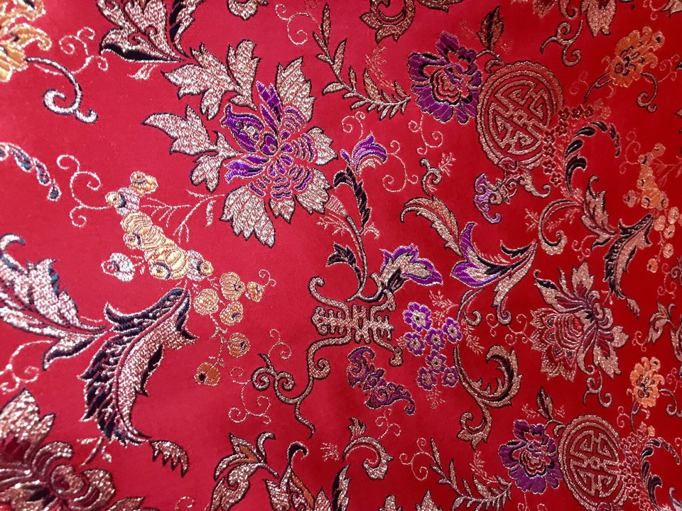 Red Multicolor Floral Metallic Brocade Fabric 60” Width Sold By The ...