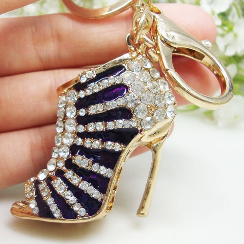Woman's Purple Accessories High Heel Heels Wallet Keychain Crystal Key ...