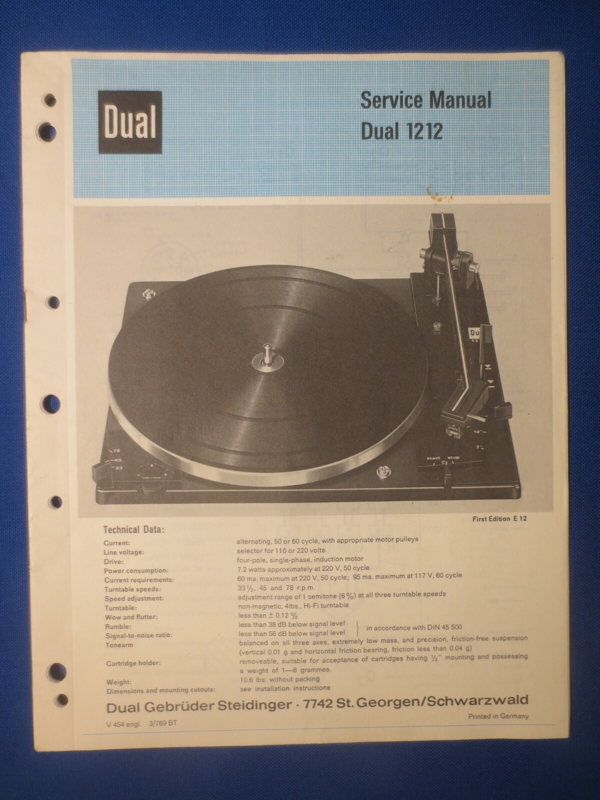 Dual 1212 Turntable Service Manual Factory Original The Real Thing v3 ...