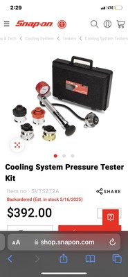 Snap On Tools SVTS263 Coolant Pressure Tester with Case | eBay