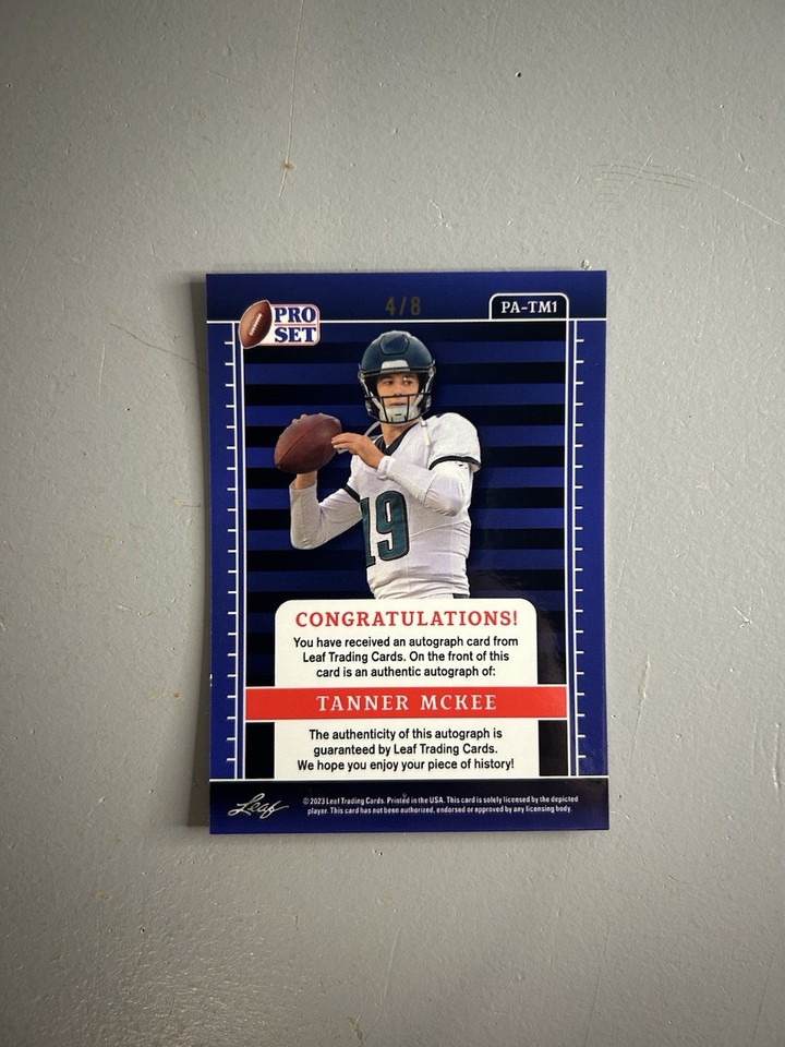2023 Leaf Pro Set Tanner McKee Rc Auto Rookie Autograph #PA-TM1 4/8 Eagles | eBay