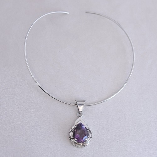 Lee Bennet Navajo Amethyst Pendant Choker Necklace Pear Cut 10ct Signed ...