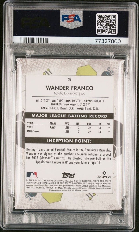Wander Franco 2022 Topps Inception RC #39 PSA 10 Gem Mint Rookie Card ...