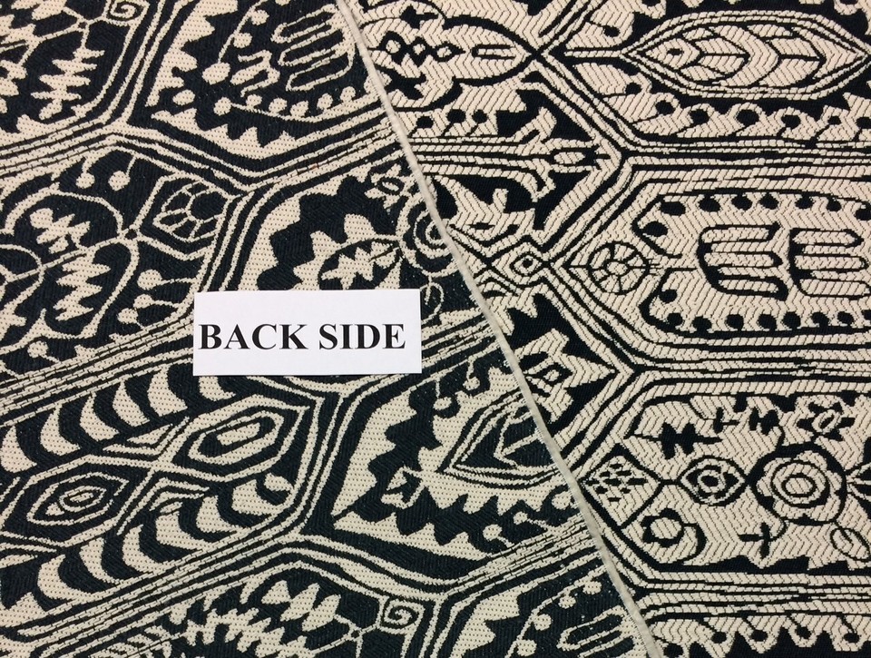 BALLARD DESIGNS PEARCE NOIR BLACK TRIBAL FLORAL JACQUARD FABRIC BY THE ...