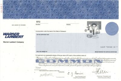 Warner-Lambert Co. - Specimen Stock Certificate - Specimen Stocks ...