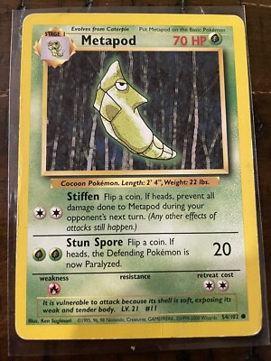 Pokémon TCG Metapod Base Set 54/102 Regular Unlimited Common MP-HP | eBay