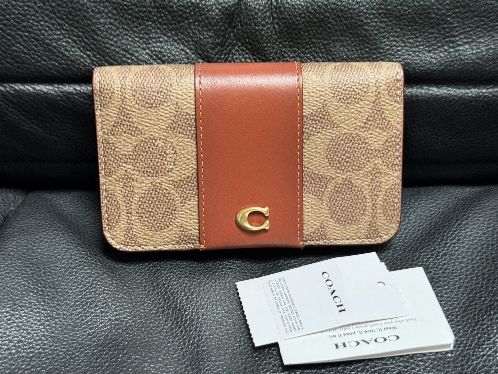 Coach Essential Slim Card Case In Signature Canvas CR542 NWT Brass/ Tan ...