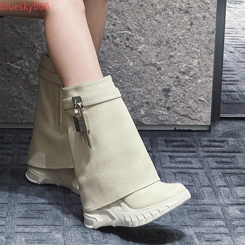 Women Hidden Wedge Heels Mid Calf Boots Lock Pull On Gothic Shoes ...