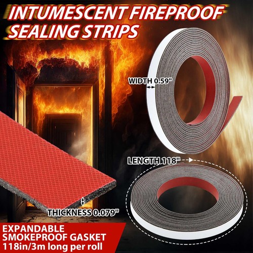 2 Rolls Intumescent Smoke Seal Strip Tape Flexible Expanding Fire Door ...