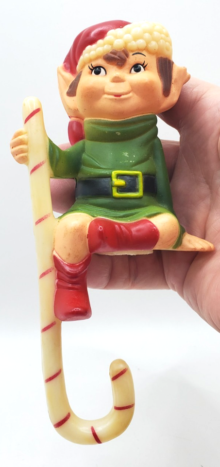 Vintage Plastic CELLULOID Christmas ELF PIXIE Shelf Sitter Candy Cane ...