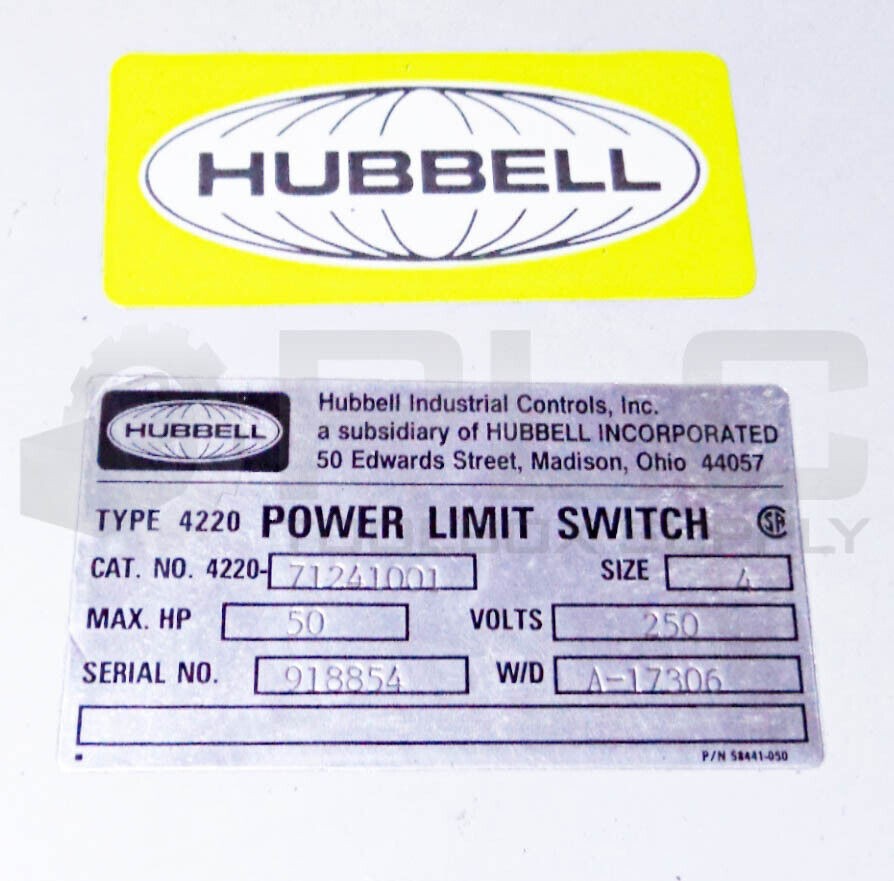 NEW HUBBELL 4220-71241001 POWER LIMIT SWITCH SIZE 4 250V 4220 | eBay