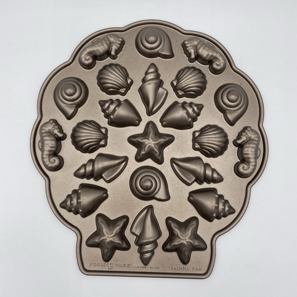 Nordic Ware SEASHELL Mini Cakes Candy Pan Gold Collection Seahorse ...
