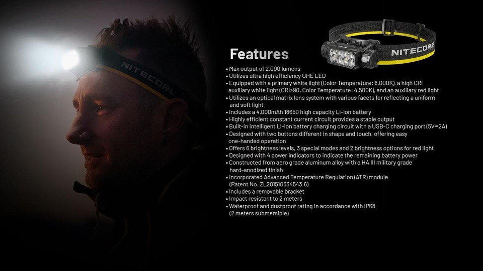 Nitecore HC65 UHE Ultra High Triple Output Metal Headlamp - 2,000 ...