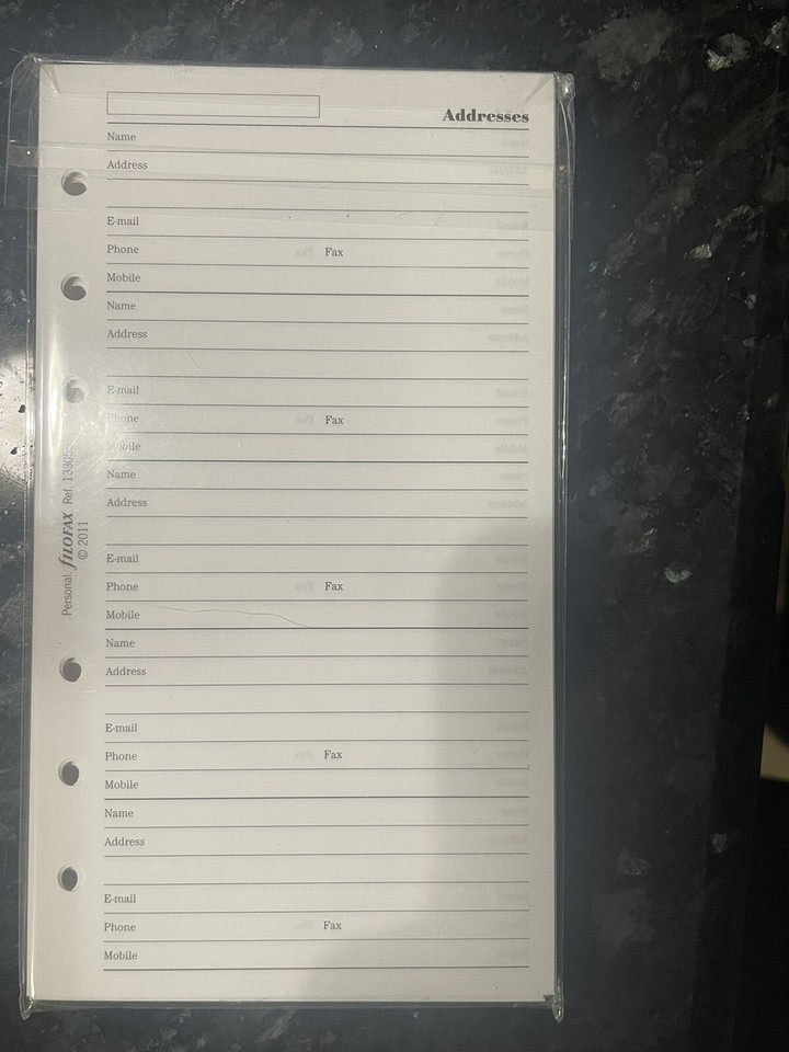 Filofax Address Sheets. Personal Size 100 Sheets for E-mail Telephone ...