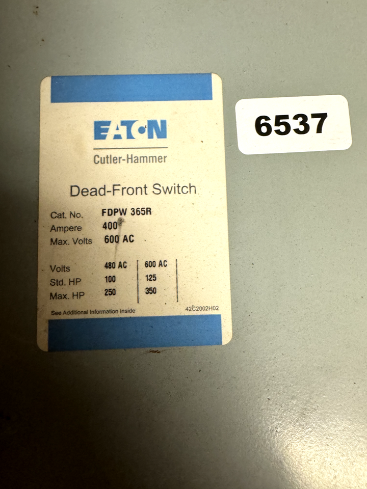 Eaton FDPW 365R Fusible Panel Switch 600 V 400 Amp | eBay