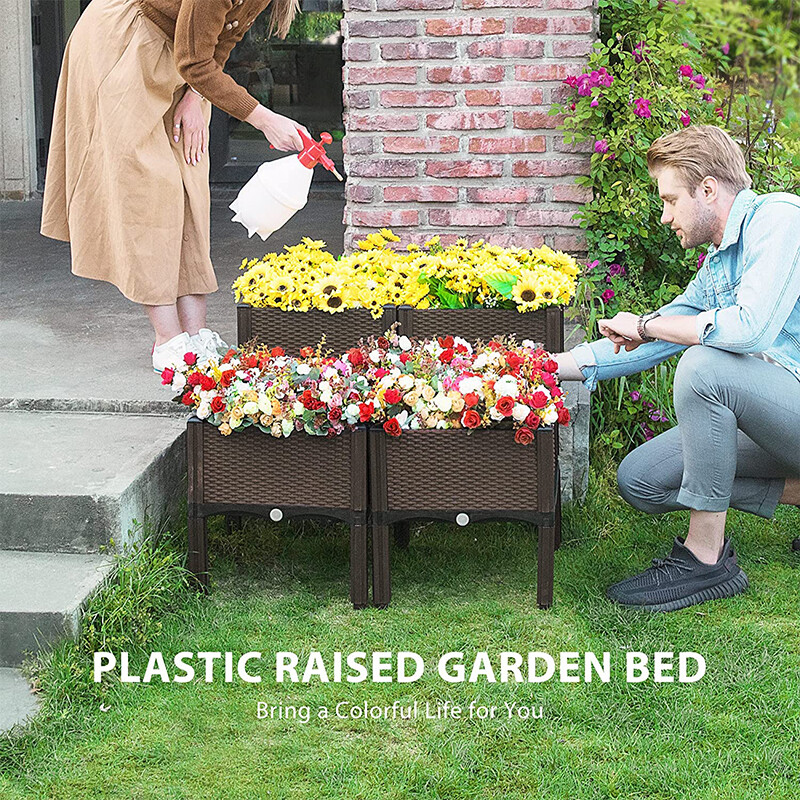2/4pcs Elevated Plastic Raised Garden Bed Patio Porch Planter Box ...