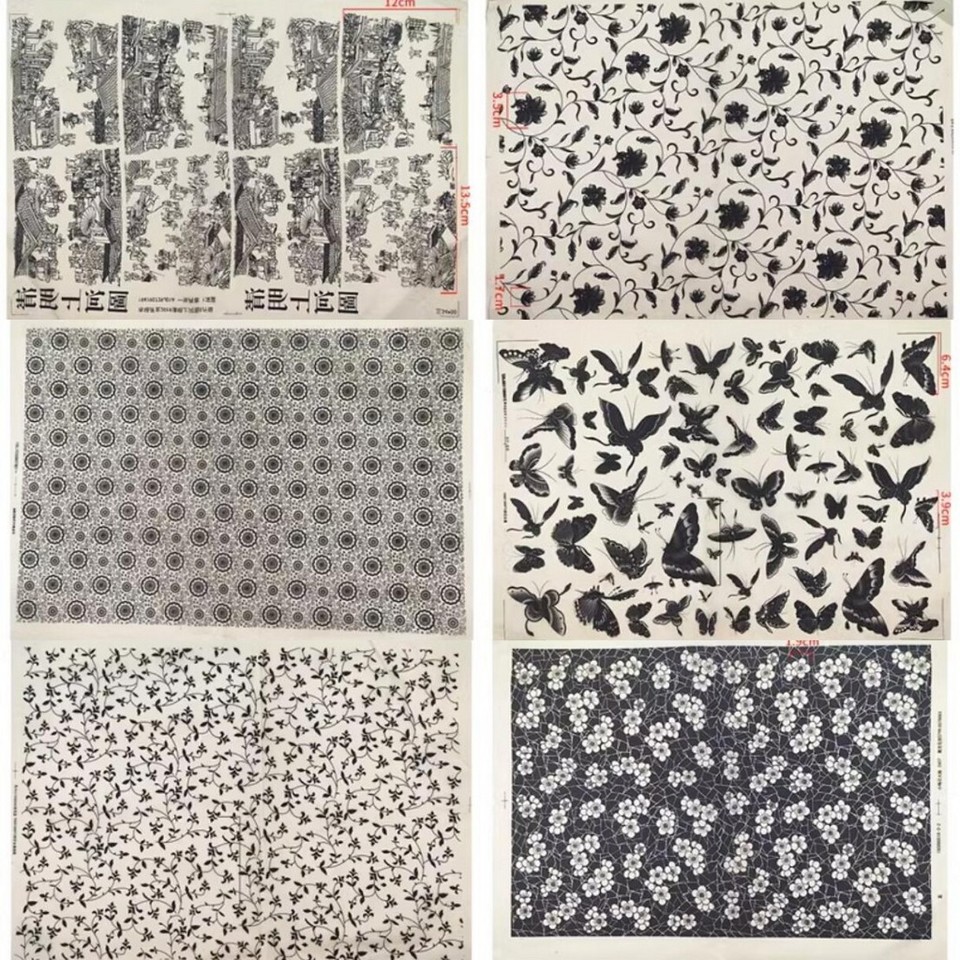 13 Pattern DIY Pottery Kit Black Transfer Paper Ceramic Decals for Arts ...