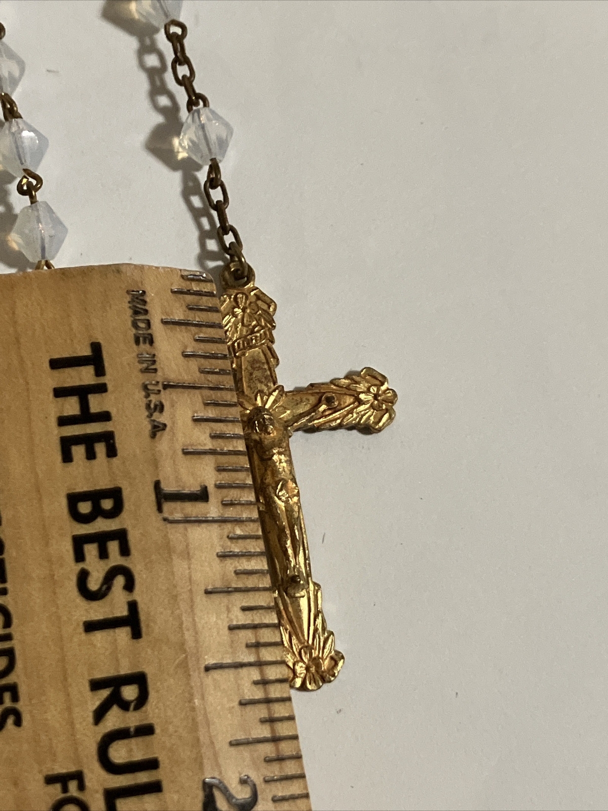 VTG NICE Catholic Gold Tone Ornate Faceted Frosted Rock Crystal Bead ...