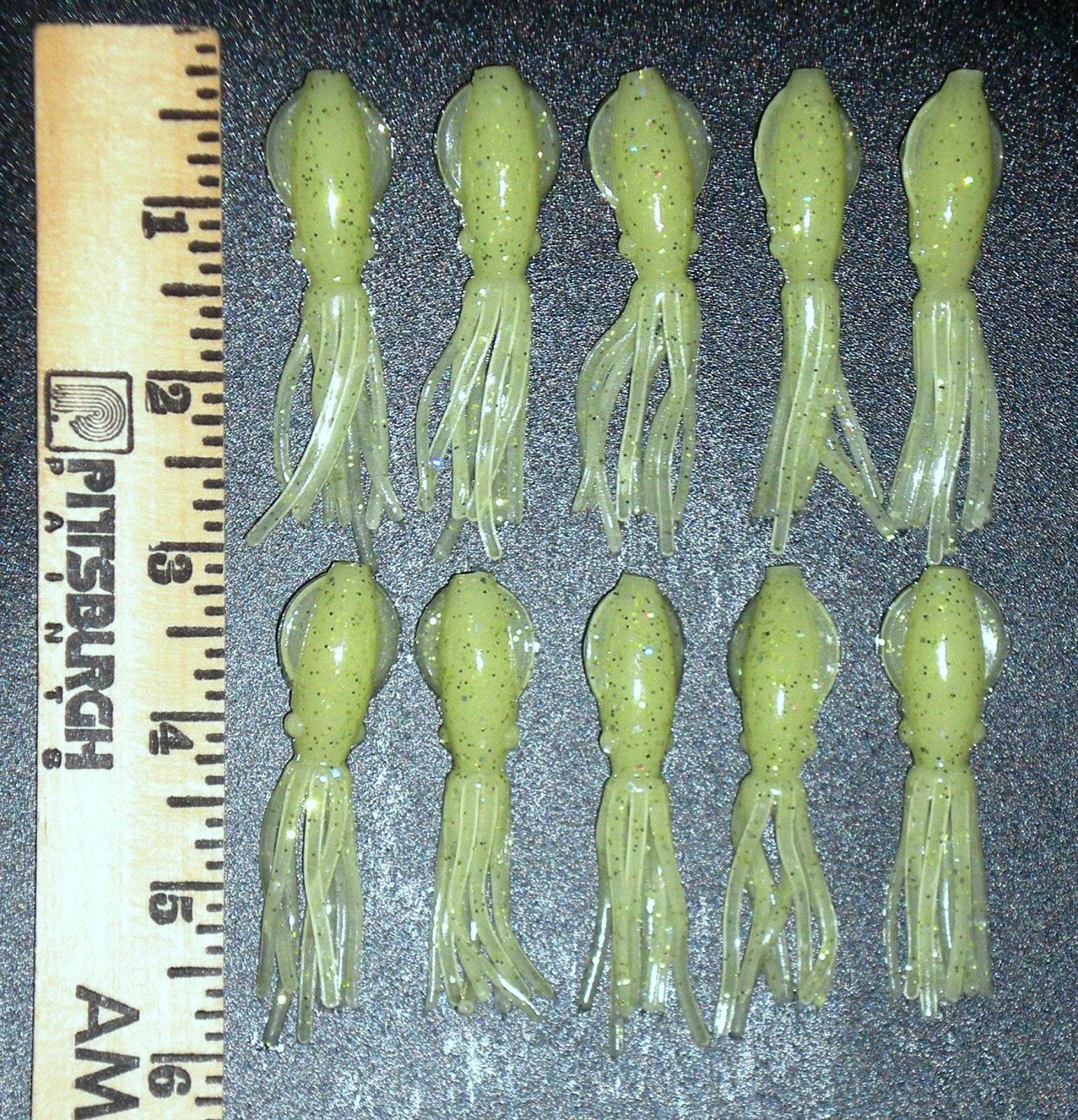 ORIGINAL B-2 SQUIDS FISHING LURES B2 SQUID BODIES GLOW GREEN FLUKE ...