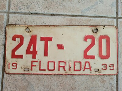 Rare 1939 Saint Lucie Florida License Plate Tag 24 T 20 2 Digit St Port ...