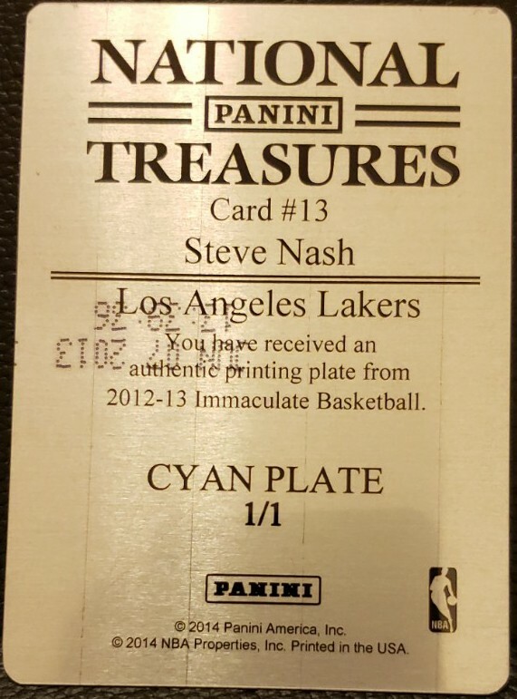 STEVE NASH 2013-14 National Treasures PRINTING PLATE #1/1 Nets Lakers ...