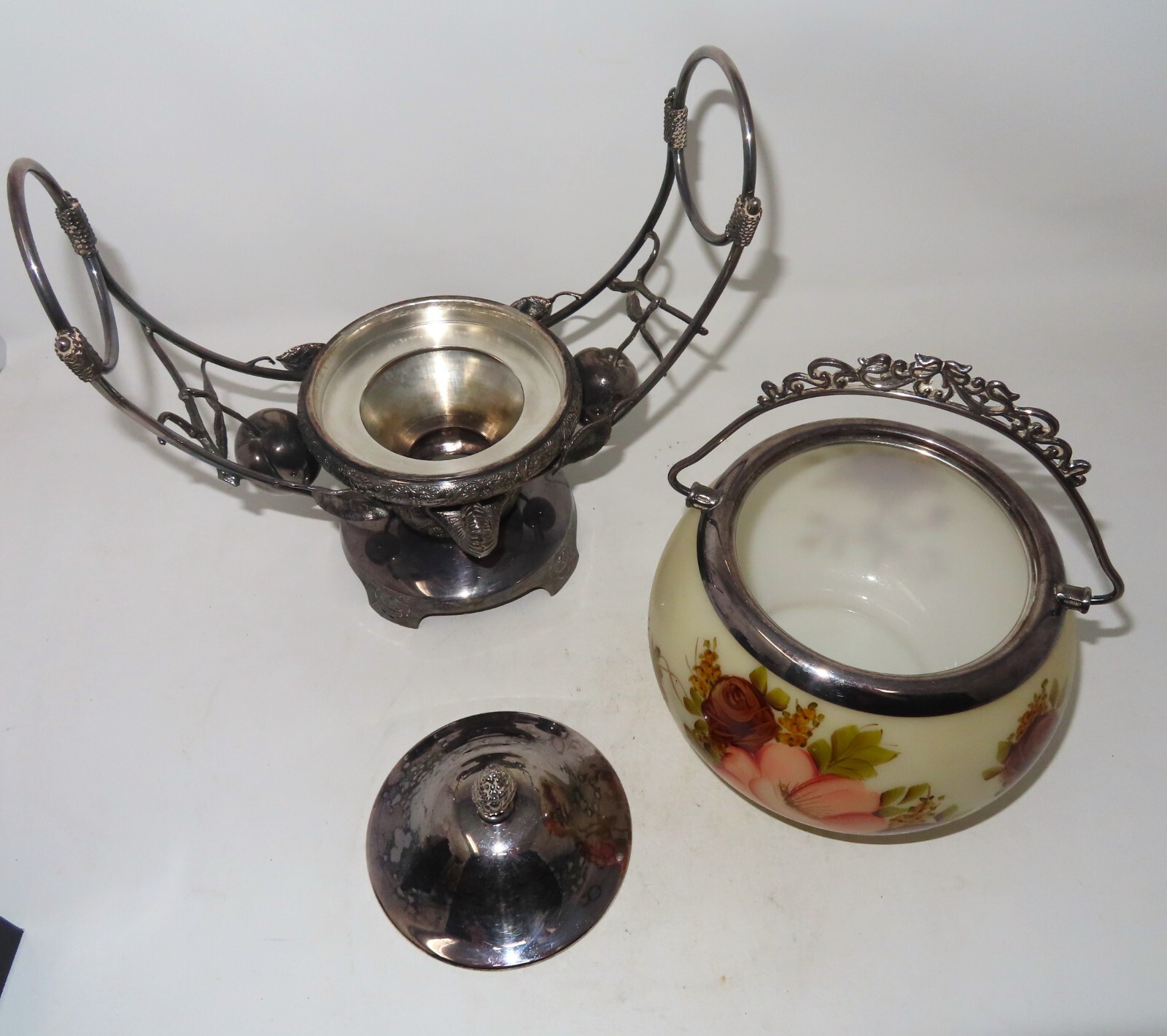 A Stunning Antique Silver Plate Stand and Artist Signed Biscuit Barrel ...