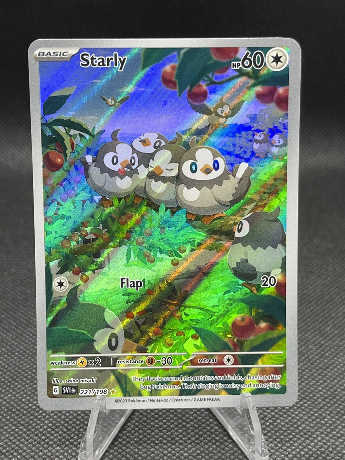 Pokémon Starly Scarlet & Violet 221/198 Full Art Illustration Holo Rare ...