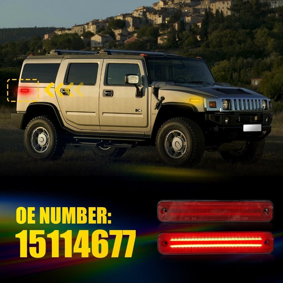 Fit 2003-2009 Hummer H2 Red Lens LED Side Marker Signal Lights Lamps ...