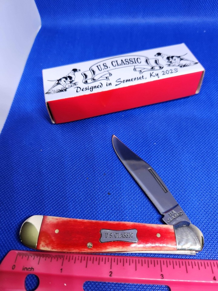 US Classic Copperhead Smooth Red Bone Single Blade Slip Joint Pocket ...