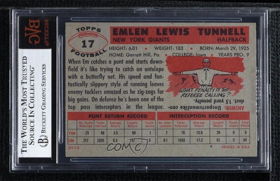 1956 Topps Emlen Tunnell #17 BVG 6.5 HOF | eBay