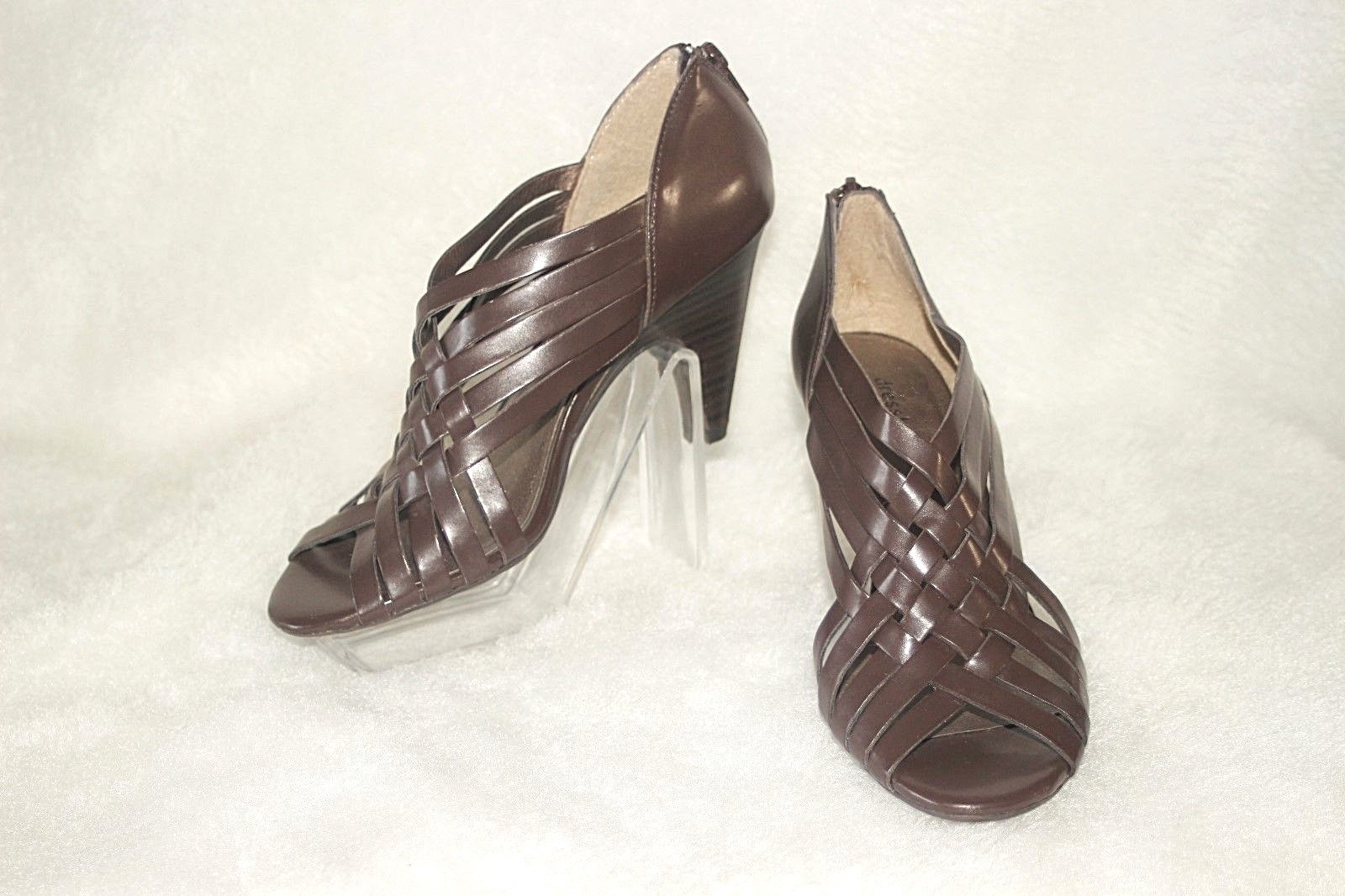 DRESSBARN Shoes Strappy Heels Open Toe Brown Zip Sz 6 M * XLNT++ | eBay