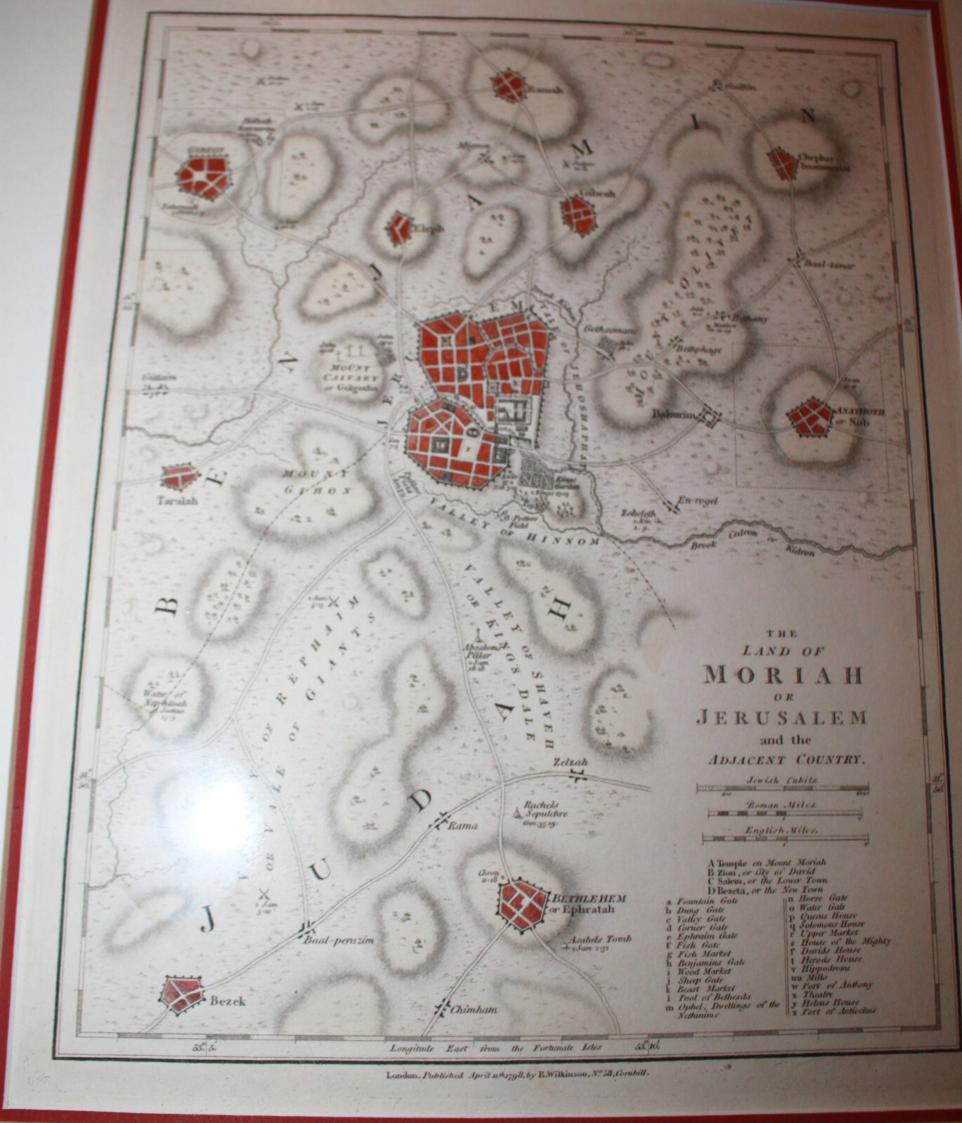 Original Hand Colored Map of the Land of Moriah of Jerusalem 1798/1807 ...