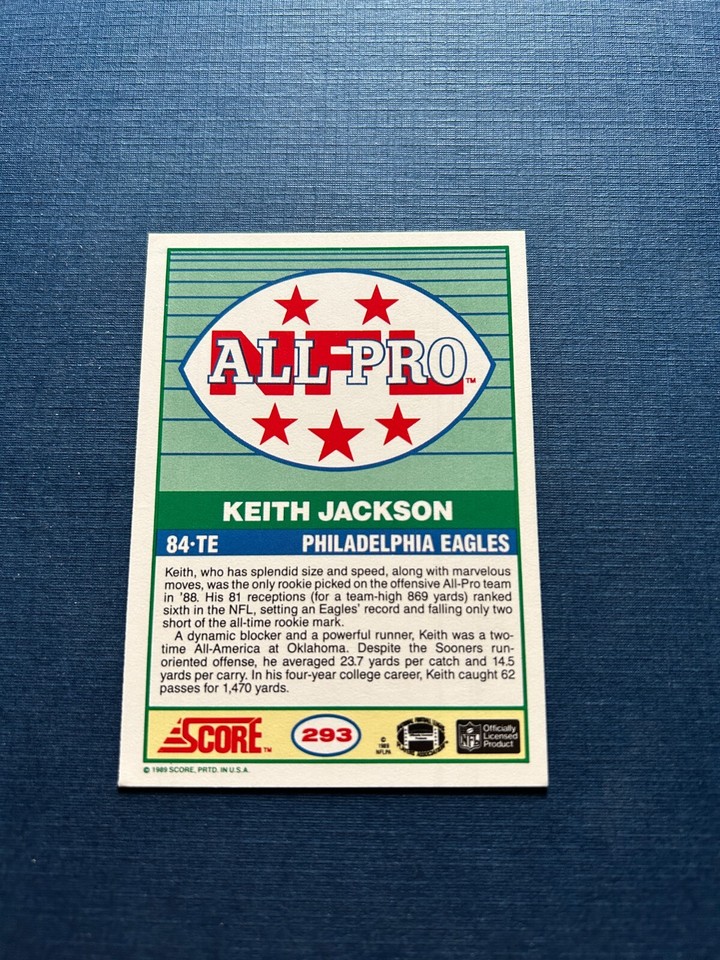 1989 Score Football Keith Jackson All Pro Rookie Year #293 Set Break NM ...