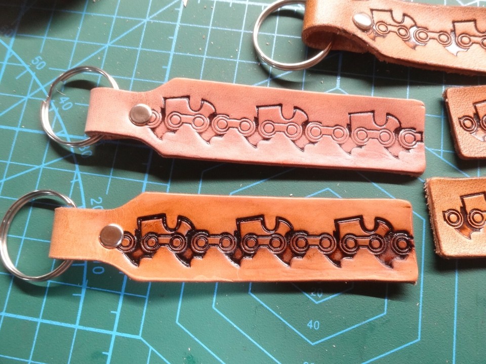 LEATHER KEYCHAIN CHAINSAW CHAIN CUSTOM HAND MADE KEY RING GIFT FOB ...