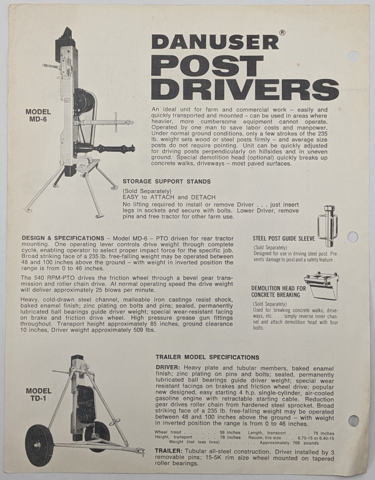 Vintage Pile Driver Performance With Danuser Post Drivers Brochure, c ...