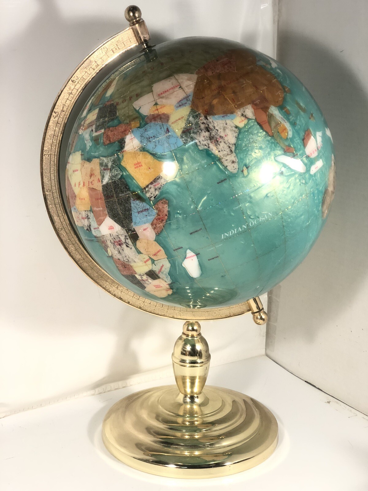 Rare Green Precious Stone 12" Globe Beautiful Desktop Display 22" Tall ...