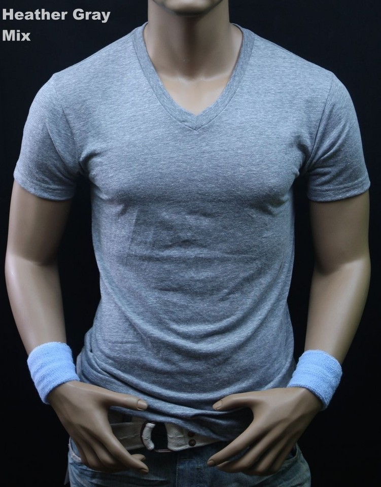 Men Slim T-Shirt V-Neck Fashion Muscle Plain Solid Casual Active Gym ...